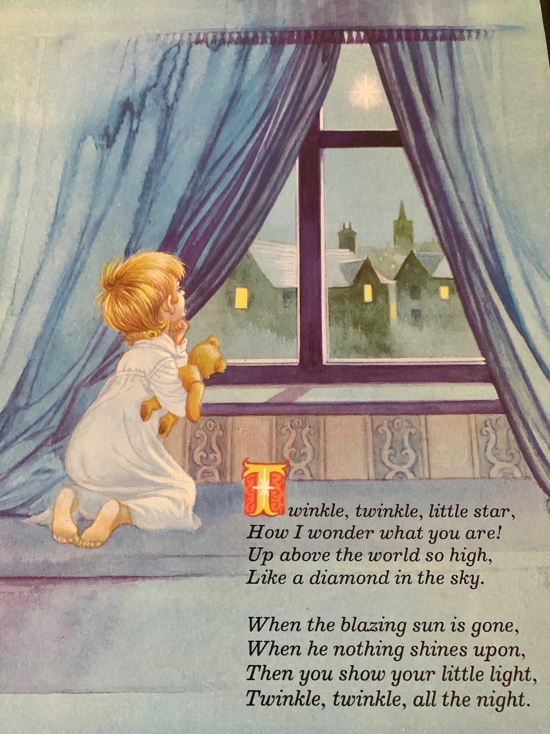 Vintage Nursery Rhyme Print, Original Book Page, Twinkle Twinkle Little ...
