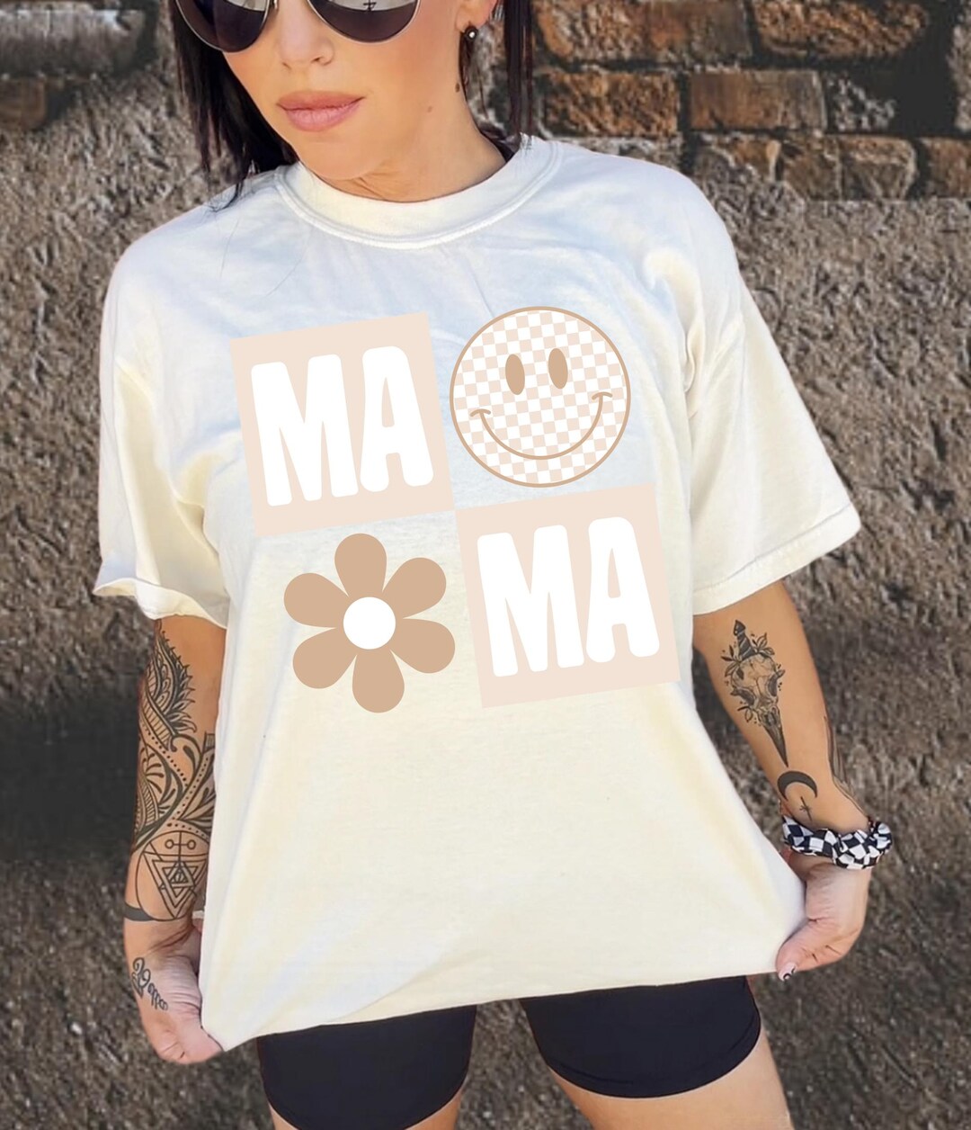 Comfort Colors® Mama Flower Smile Face Shirt, Oversized Mama Tee, Funny ...