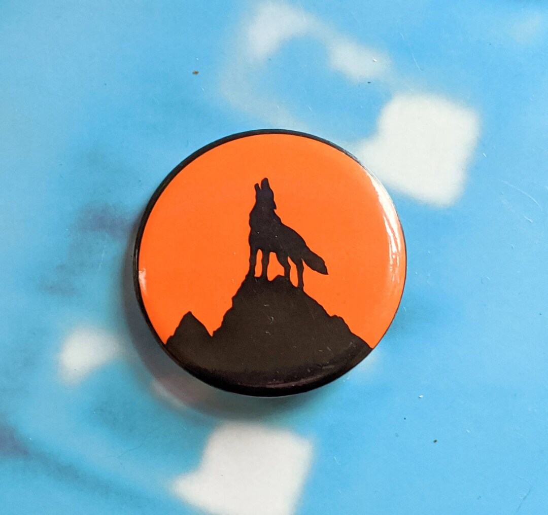 Vintage Black & Orange Howling Wolf Silhouette Pinback Button Pin - Etsy