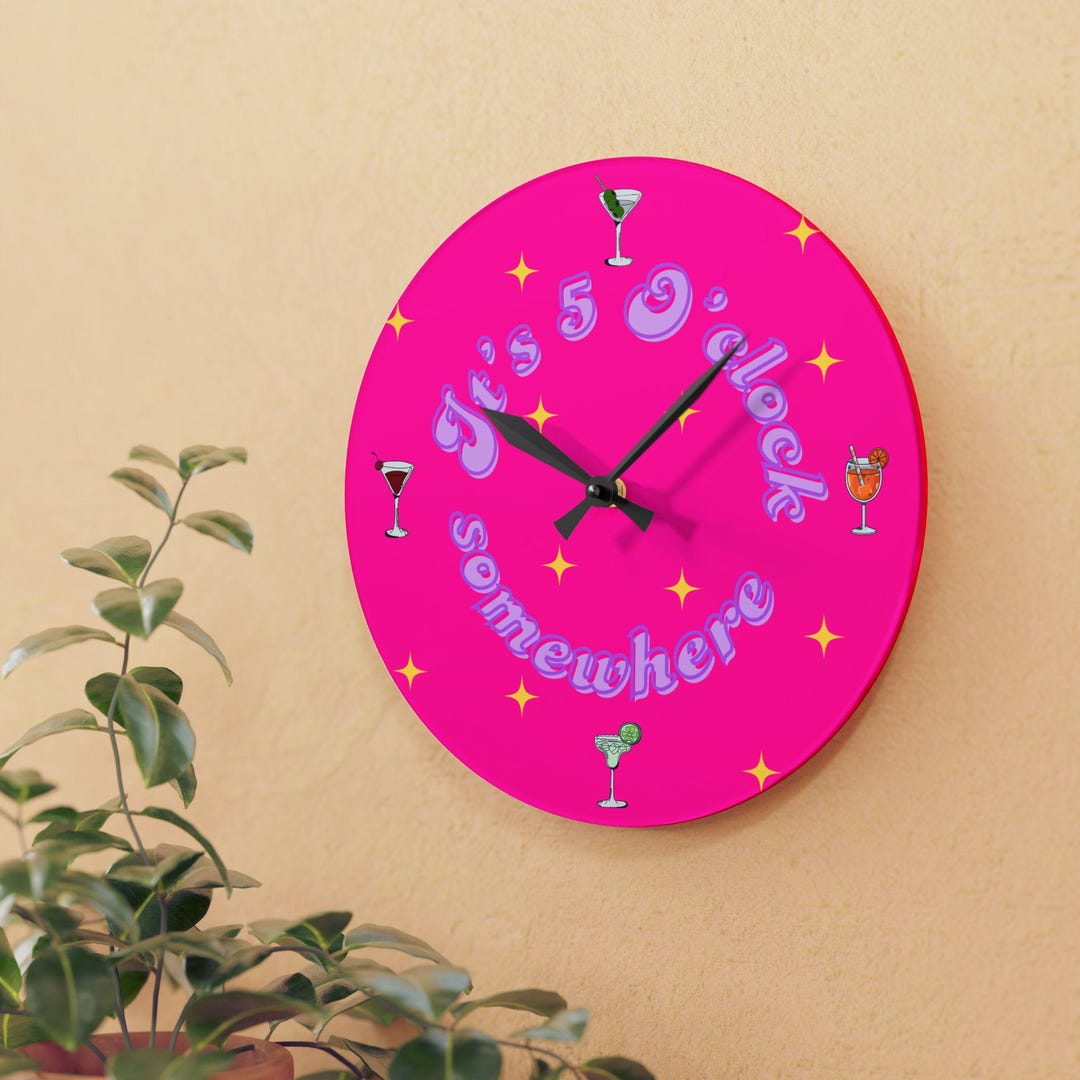 Pink Cocktail Wall Clock, Drink Lover Home Decor, Alcohol Themed ...