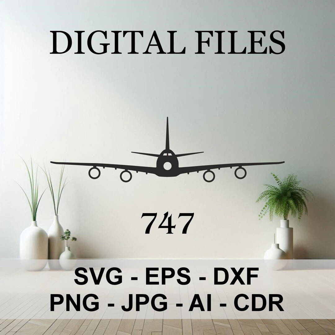 Boeing 747, Airplane, DXF, SVG, Ai, PNG, Cdr, Plane, Airplane, Digital ...
