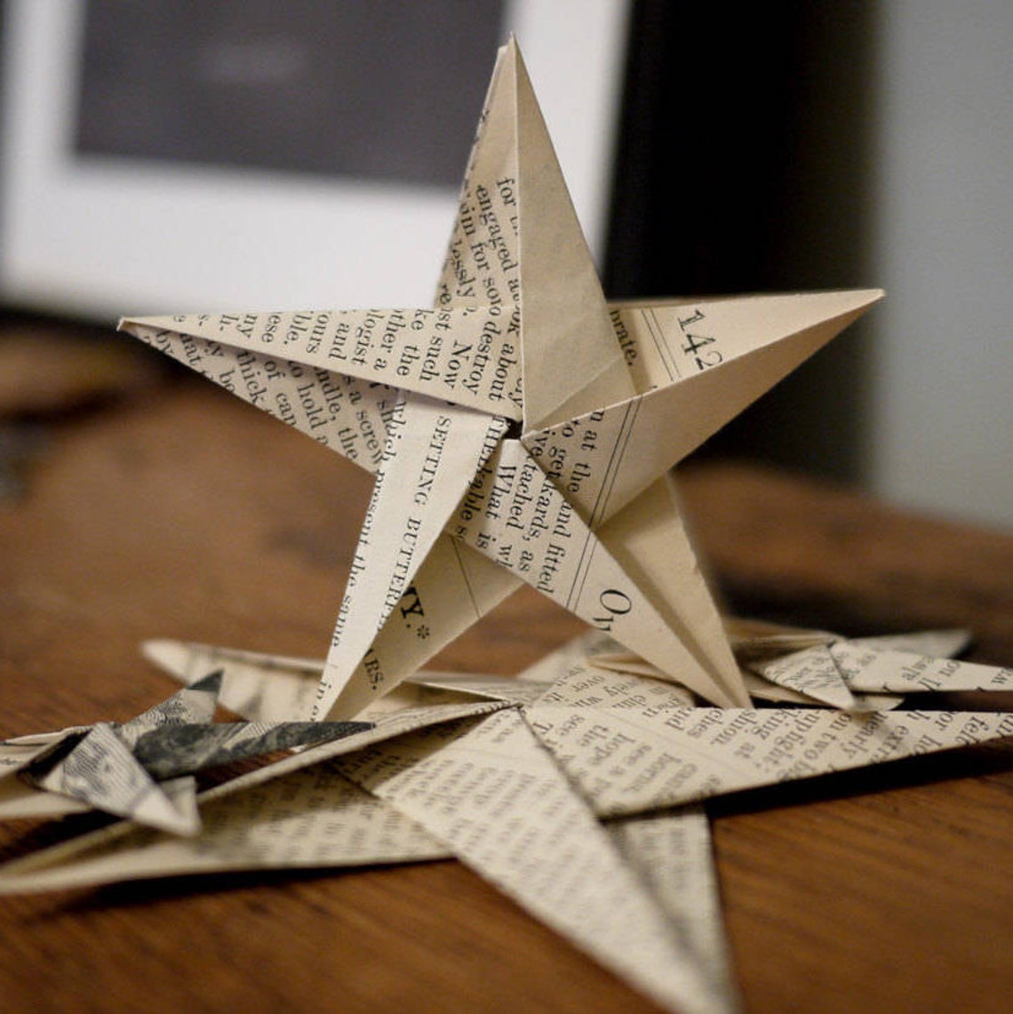 5 Paper Christmas Decorations. Hand-folded Origami Stars. Sustainable ...