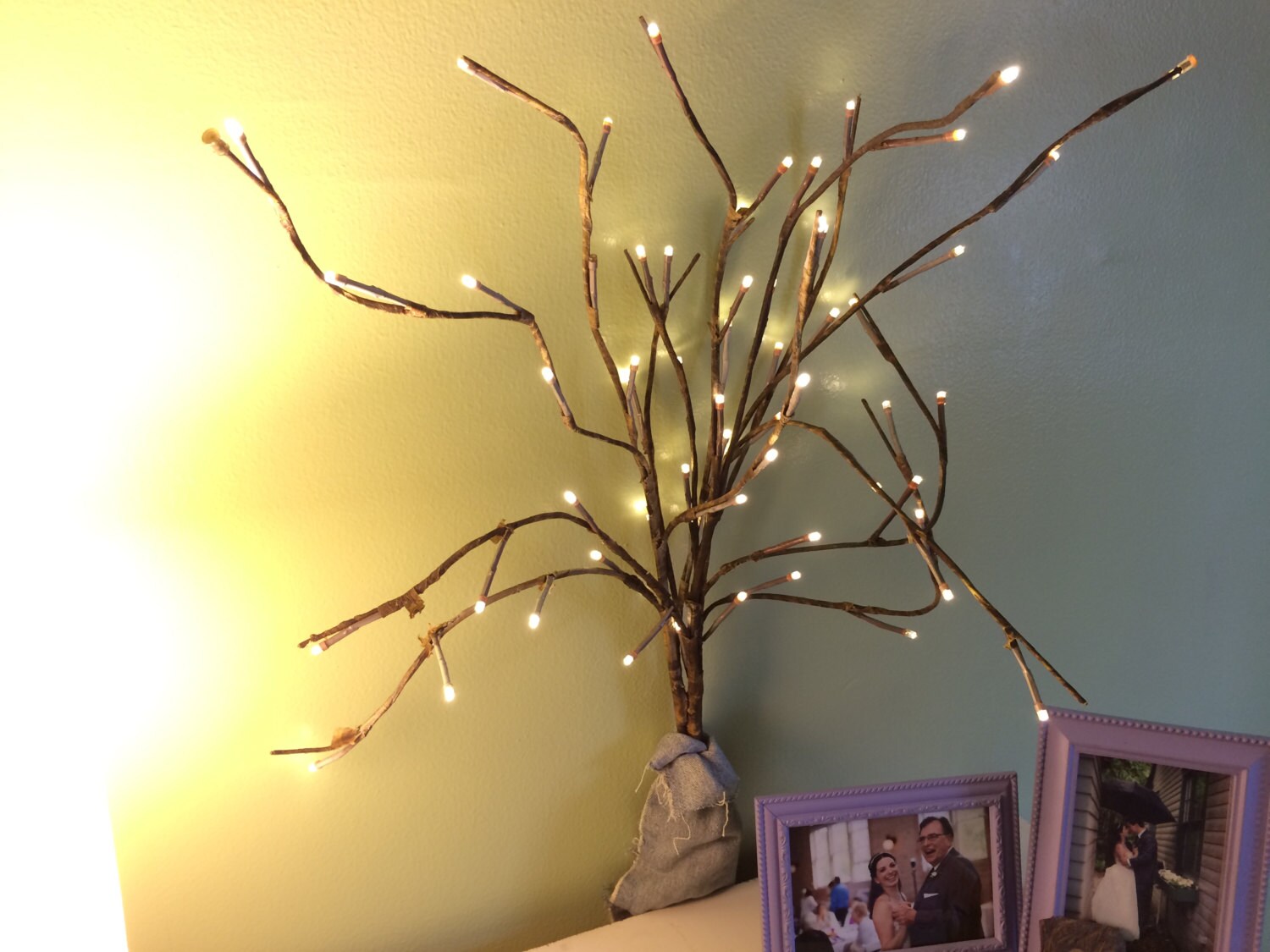 Weathered Denim LED Light Tree Fixture - Custom Coffee Fabric & Battery ...