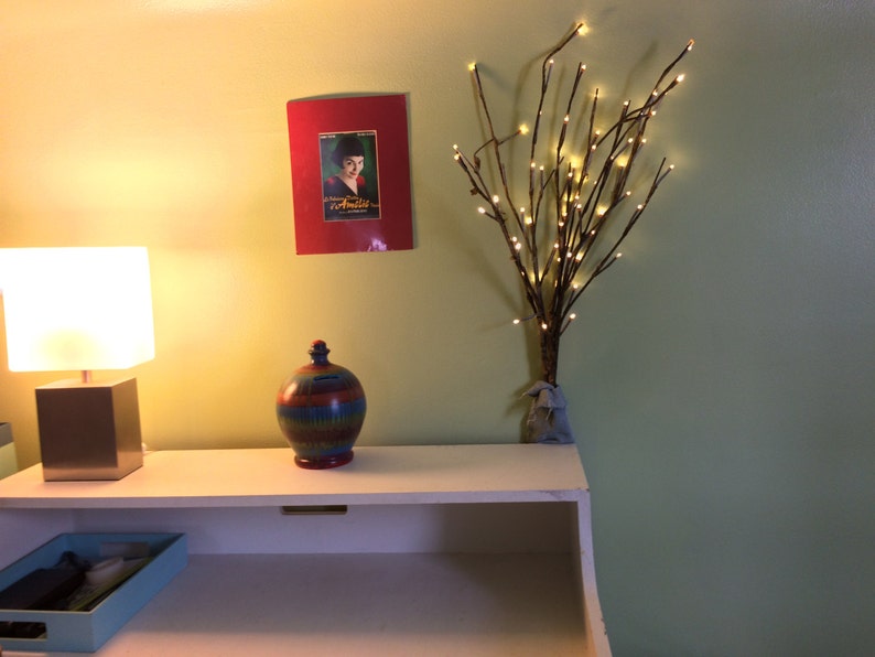 Weathered Denim LED Light Tree Fixture - Custom Coffee Fabric & Battery ...
