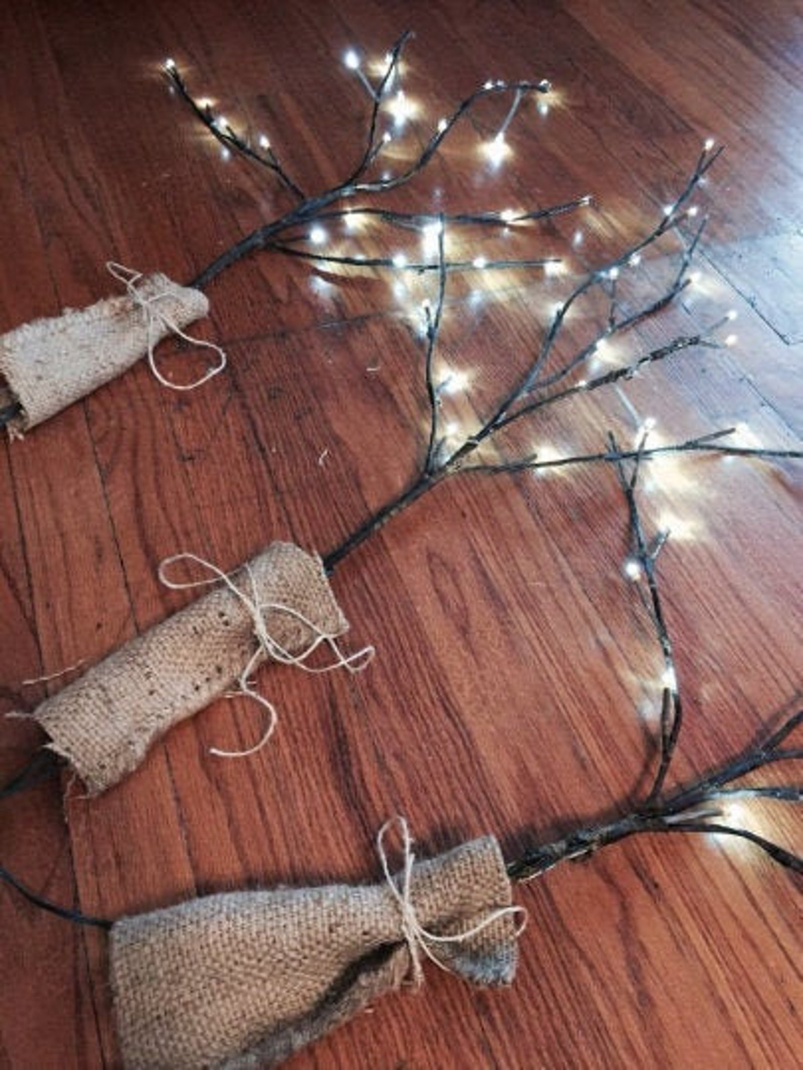 Weathered Denim LED Light Tree Fixture - Custom Coffee Fabric & Battery ...