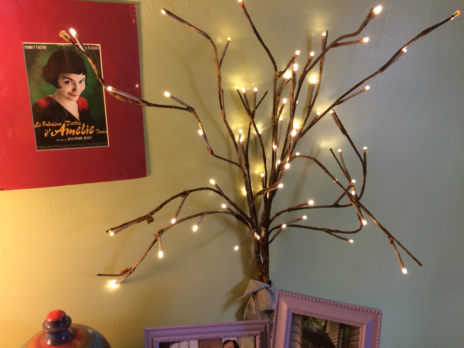 Weathered Denim LED Light Tree Fixture - Custom Coffee Fabric & Battery ...