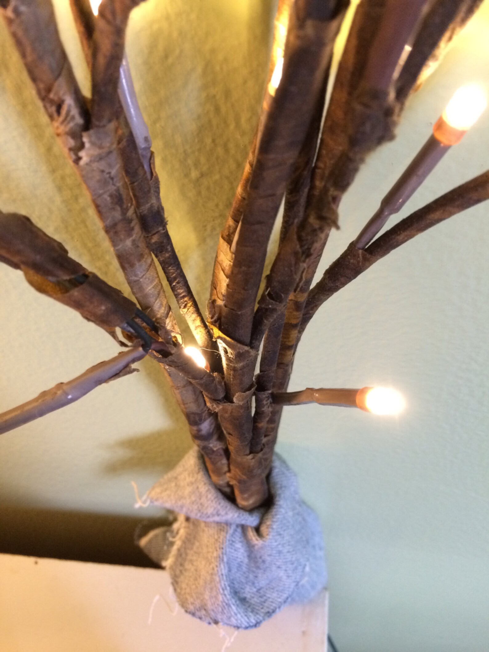 Weathered Denim LED Light Tree Fixture - Custom Coffee Fabric & Battery ...