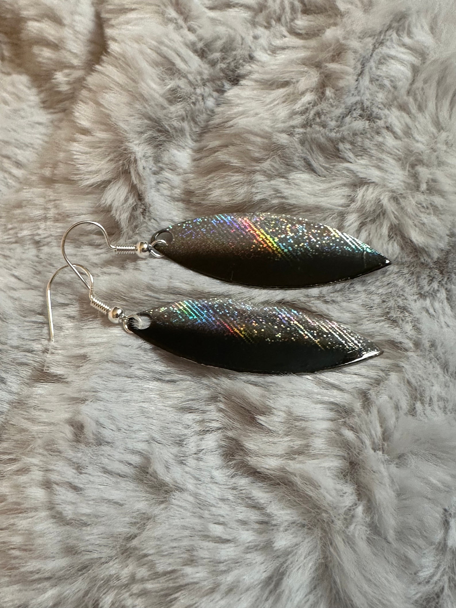 Fishing Lure Earrings- Gorgeous Holographic Black and Silver Sparkle ...