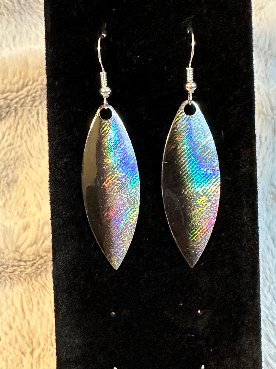 Fishing Lure Earrings- Gorgeous Holographic Black and Silver Sparkle ...