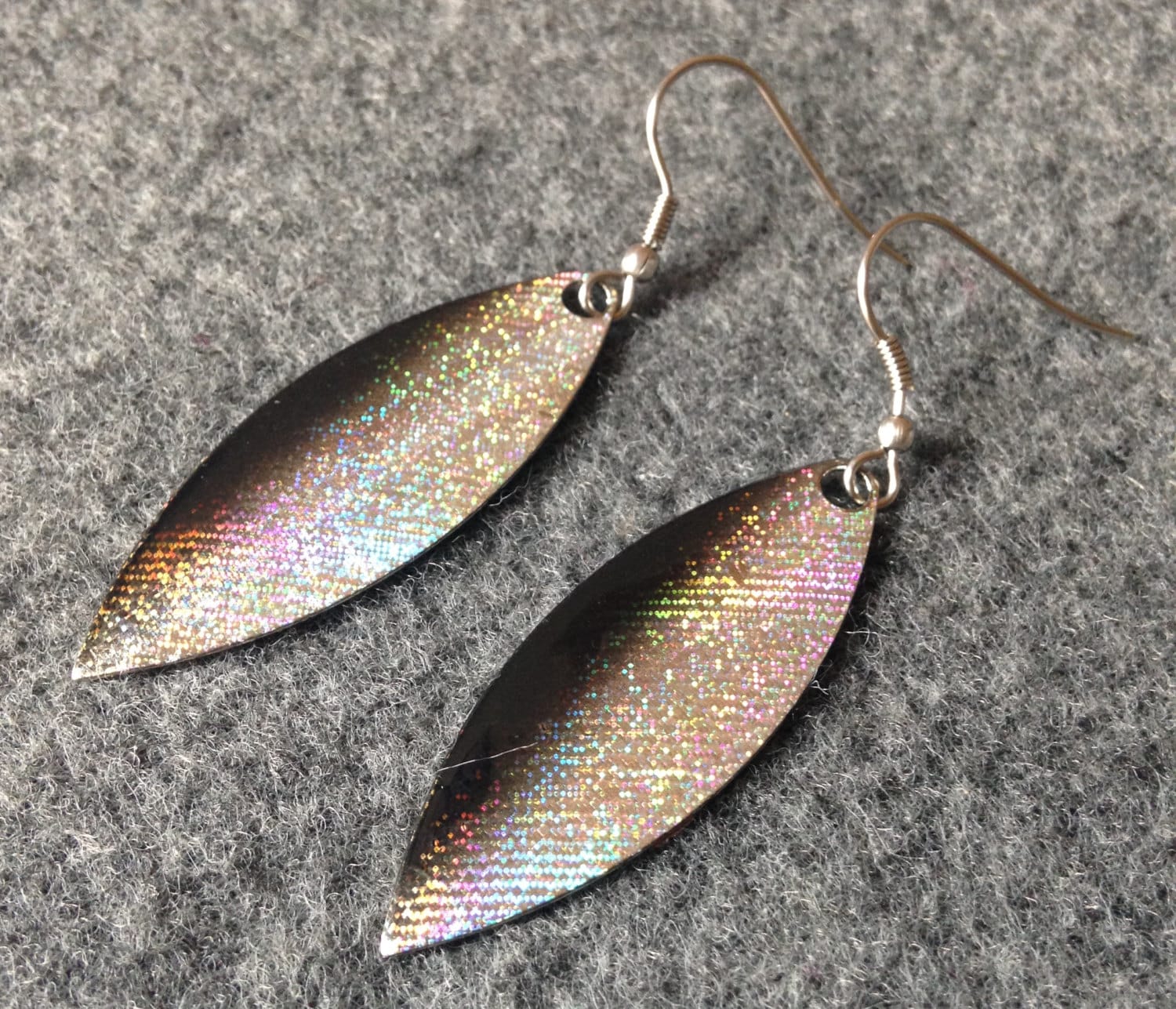 Fishing Lure Earrings- Gorgeous Holographic Black and Silver Sparkle ...