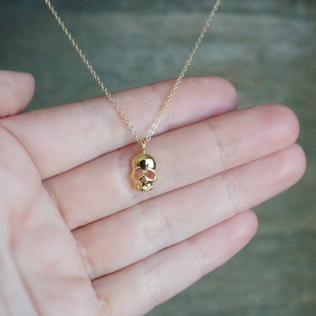 Gold Skull Necklace // Dainty Skull Pendant on a 14k Gold Filled Chain ...