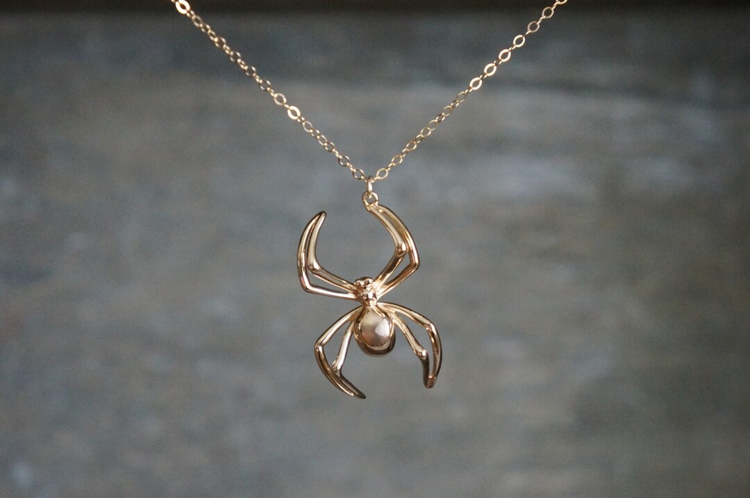 Spider Necklace // Gold Black Widow Spider on 14k Gold Filled Chain ...