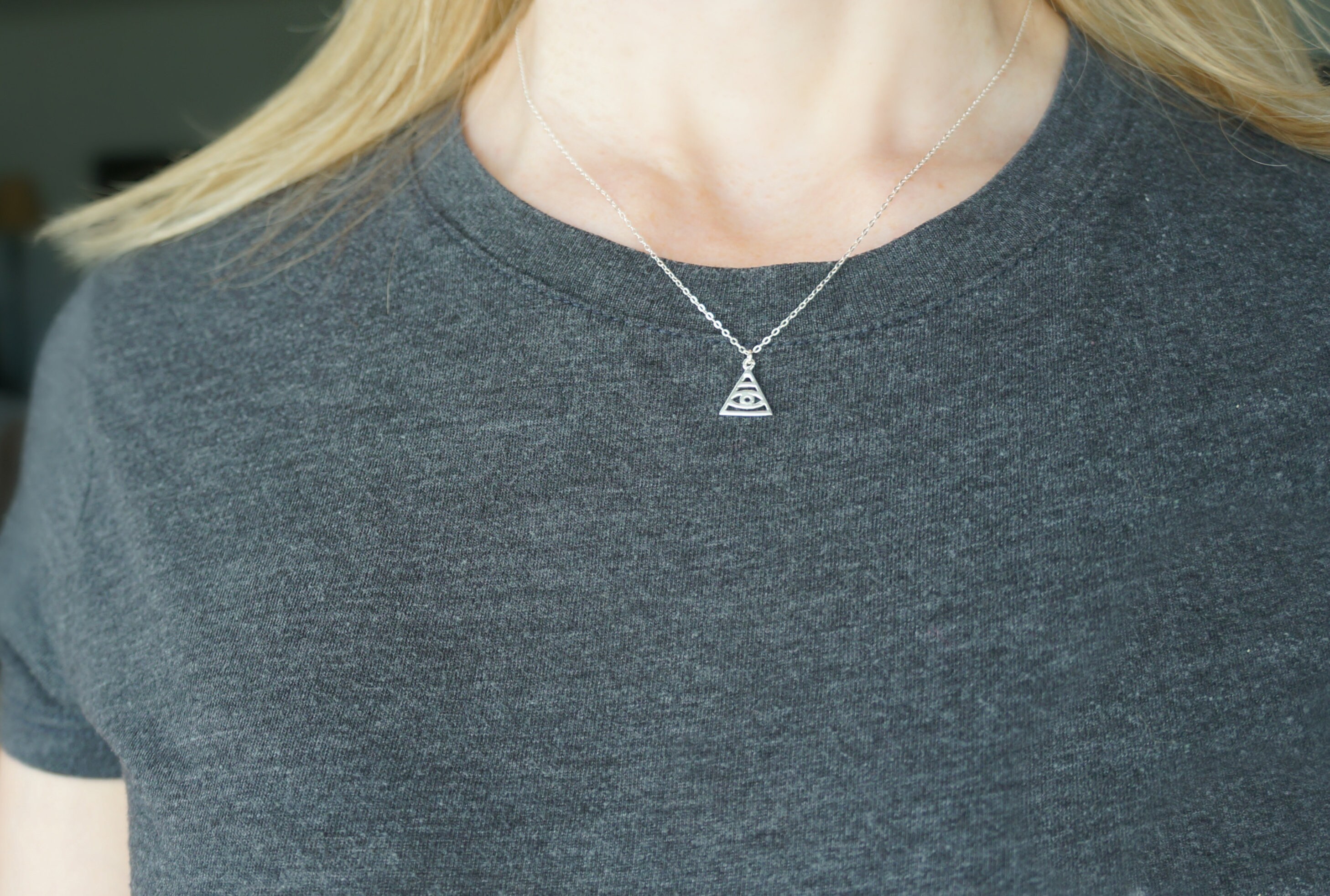 All Seeing Eye Necklace / Sterling Silver Pendant on a Dainty - Etsy