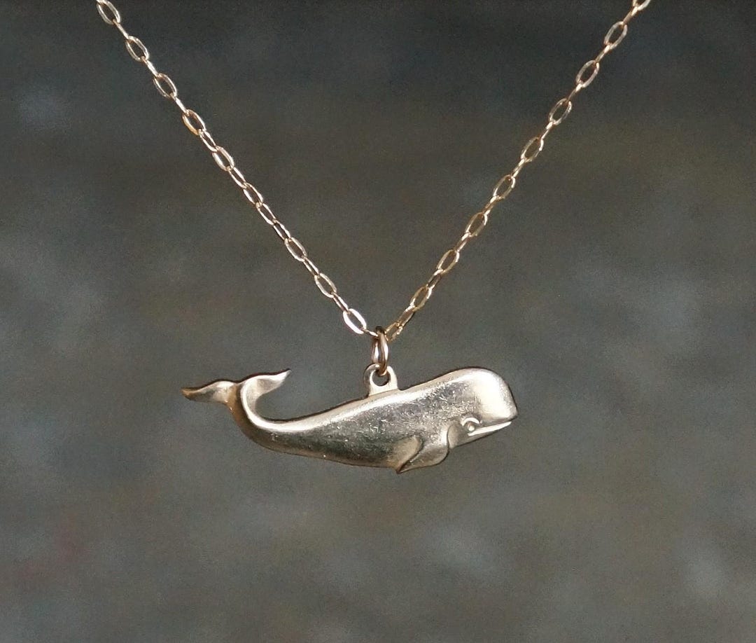 Golden Whale Necklace // Raw Brass Beluga Pendant on a 14k Gold Filled ...