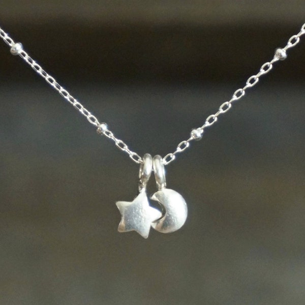 Moon and Star Necklace - Etsy