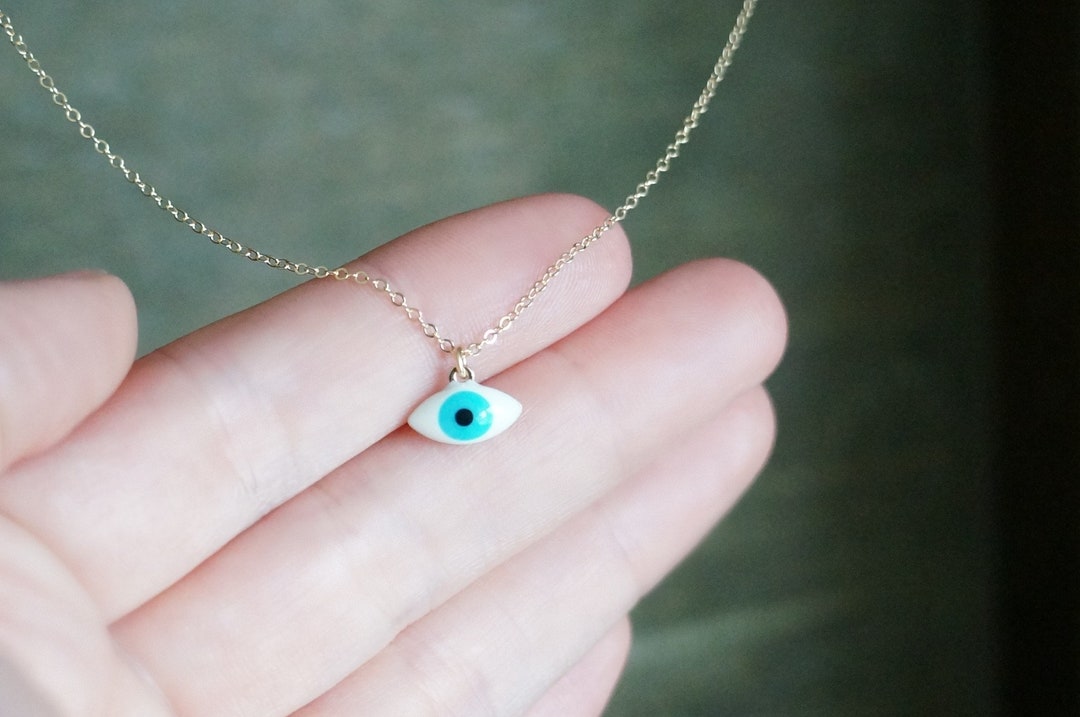 Small Evil Eye Necklace // Enamel Eye Pendant on a 14k Gold Filled ...