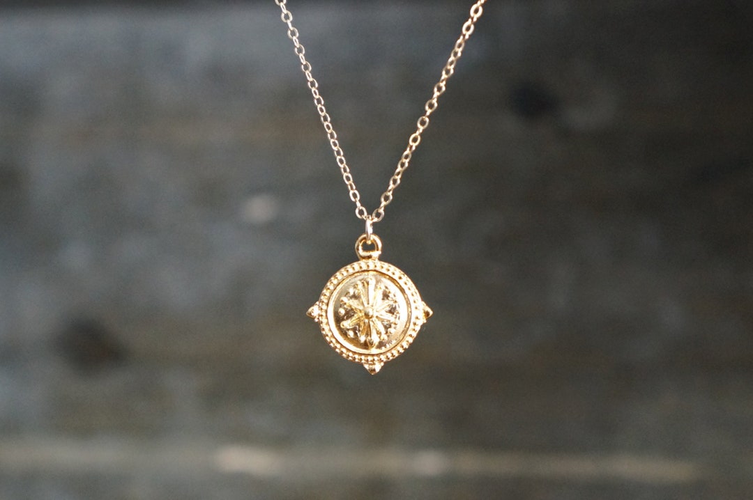 Gold Compass Necklace // Compass Pendant on a Dainty 14k Gold Filled ...
