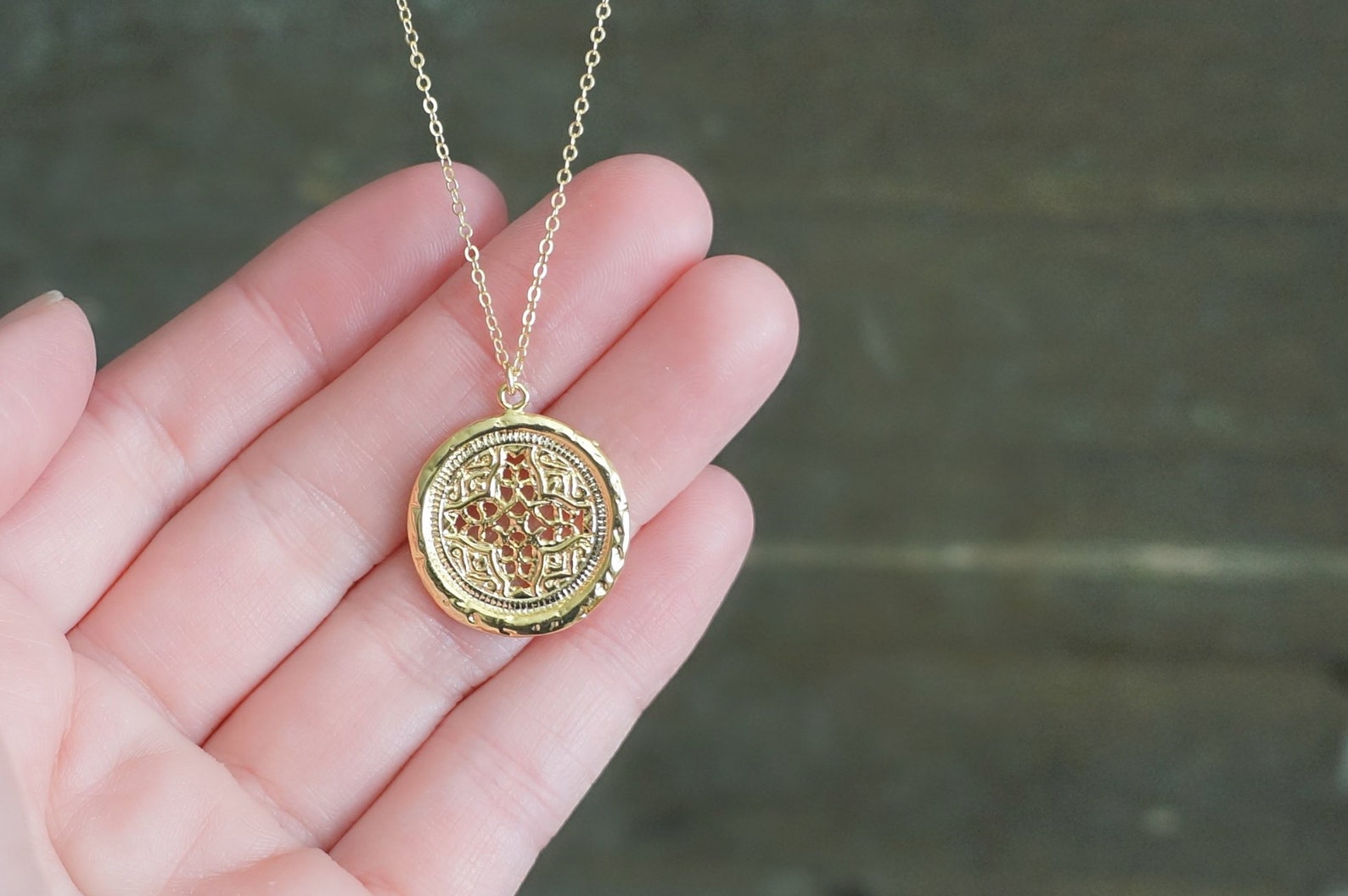 Gold Filigree Medallion Necklace // Detailed Disc Pendant on a | Etsy