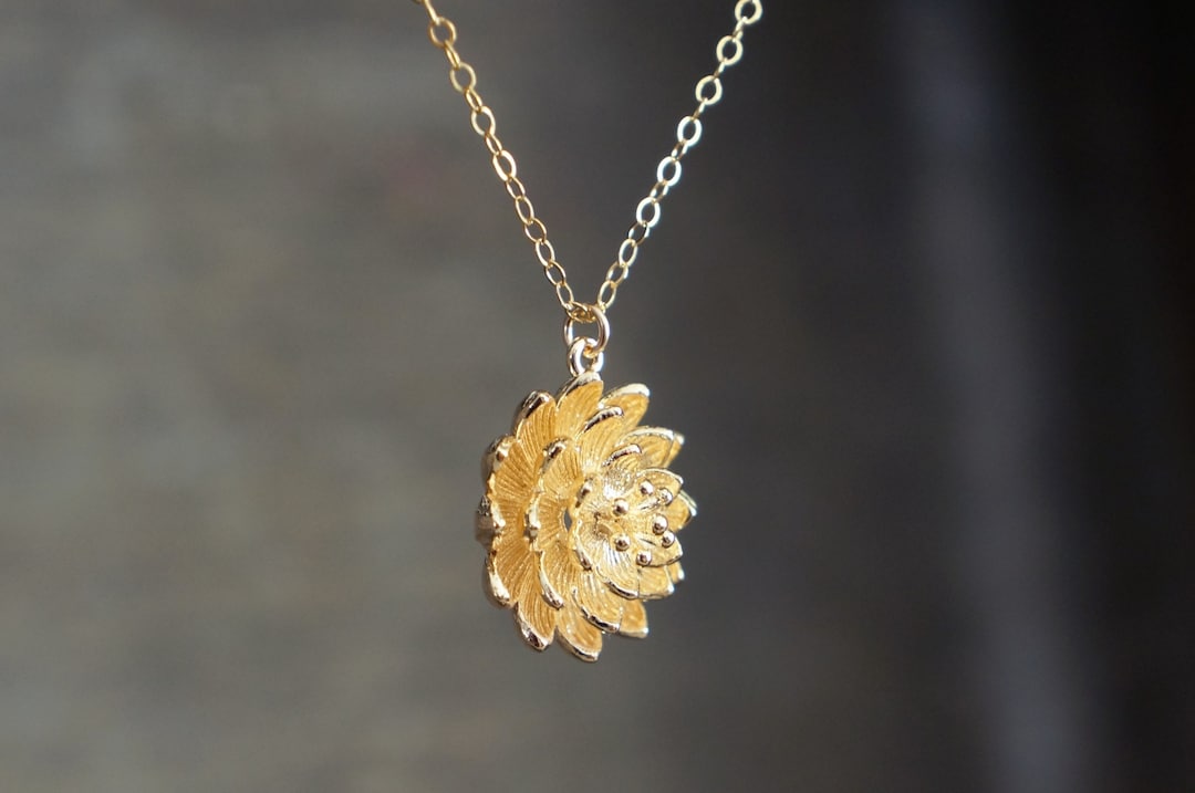 Gold Lotus Necklace // Layered Petals Lotus Flower Pendant on a 14k ...