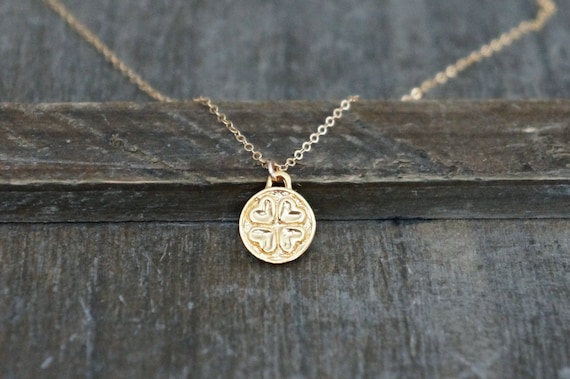 Four Leaf Clover Necklace // Gold Heart Leafed Shamrock | Etsy