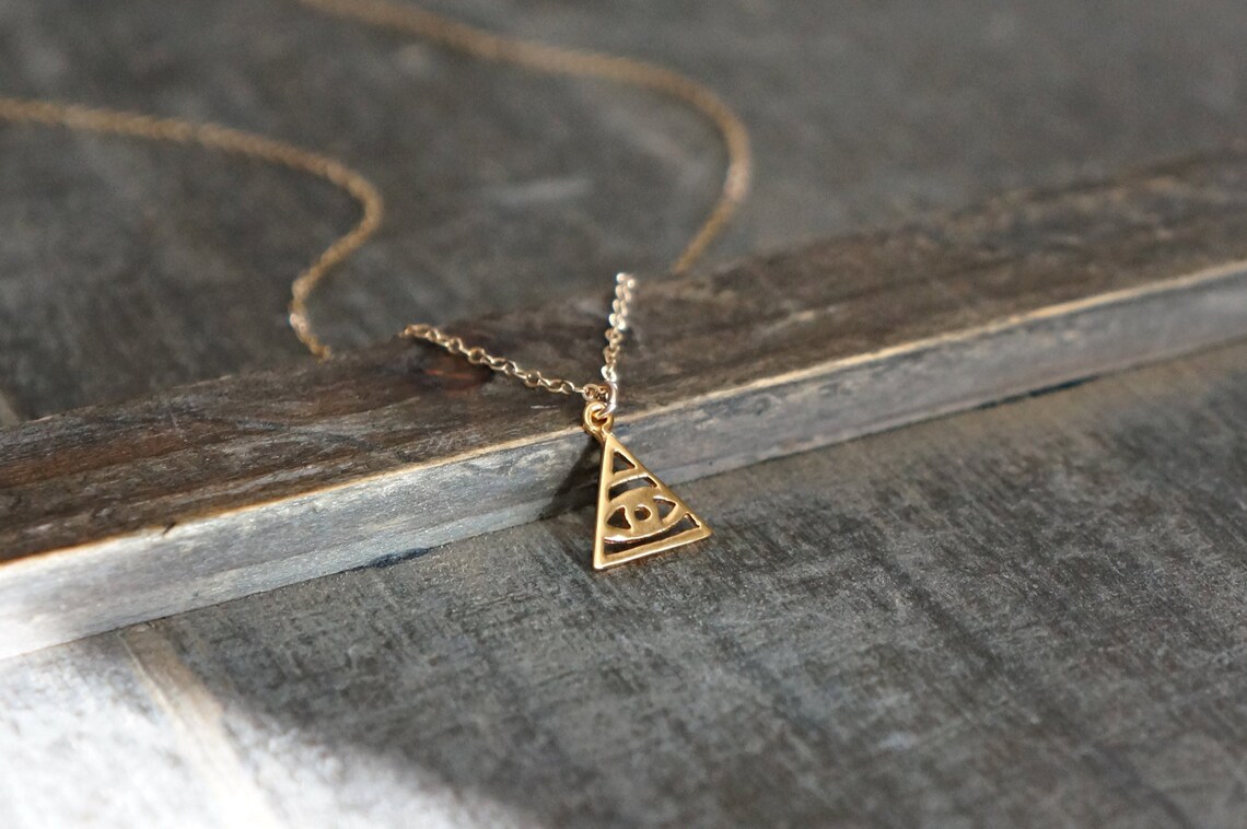 All Seeing Eye Necklace / Gold Eye in a Triangle Pendant on a | Etsy