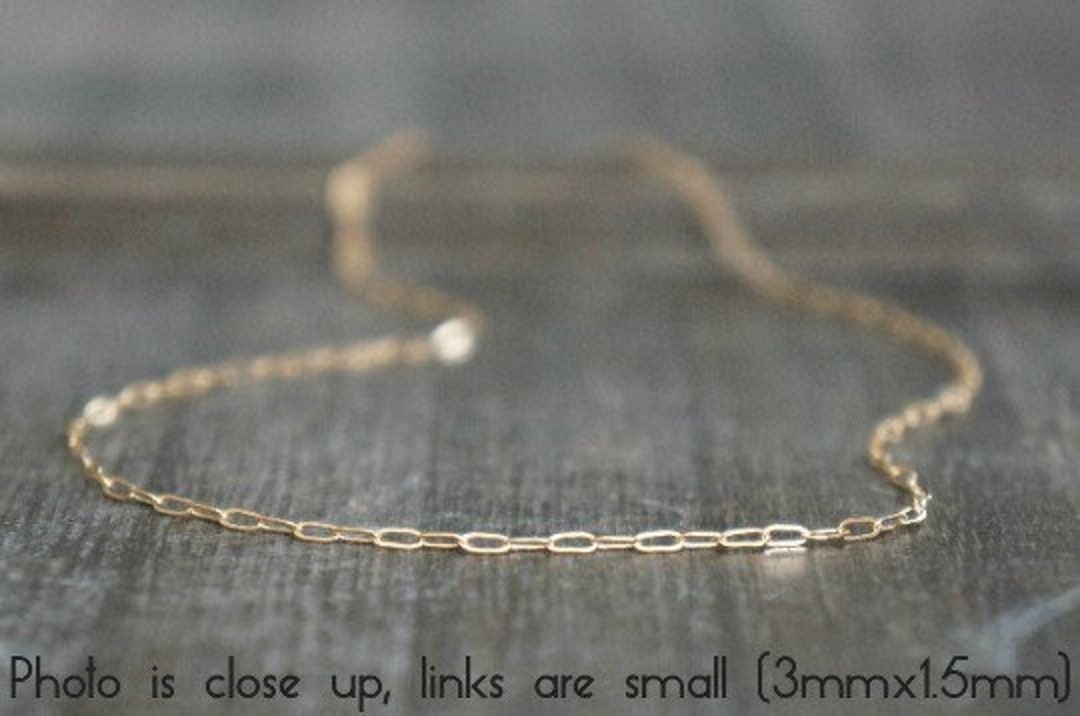 Tiny Rectangle Link Necklace // Mini Paperclip Necklace / Dainty 14k ...