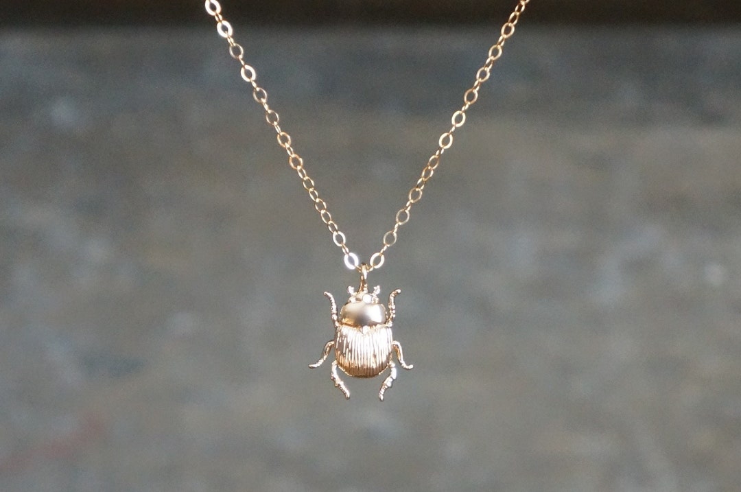 Scarab Necklace // Gold Dung Beetle Pendant on a 14k Gold Filled Chain ...