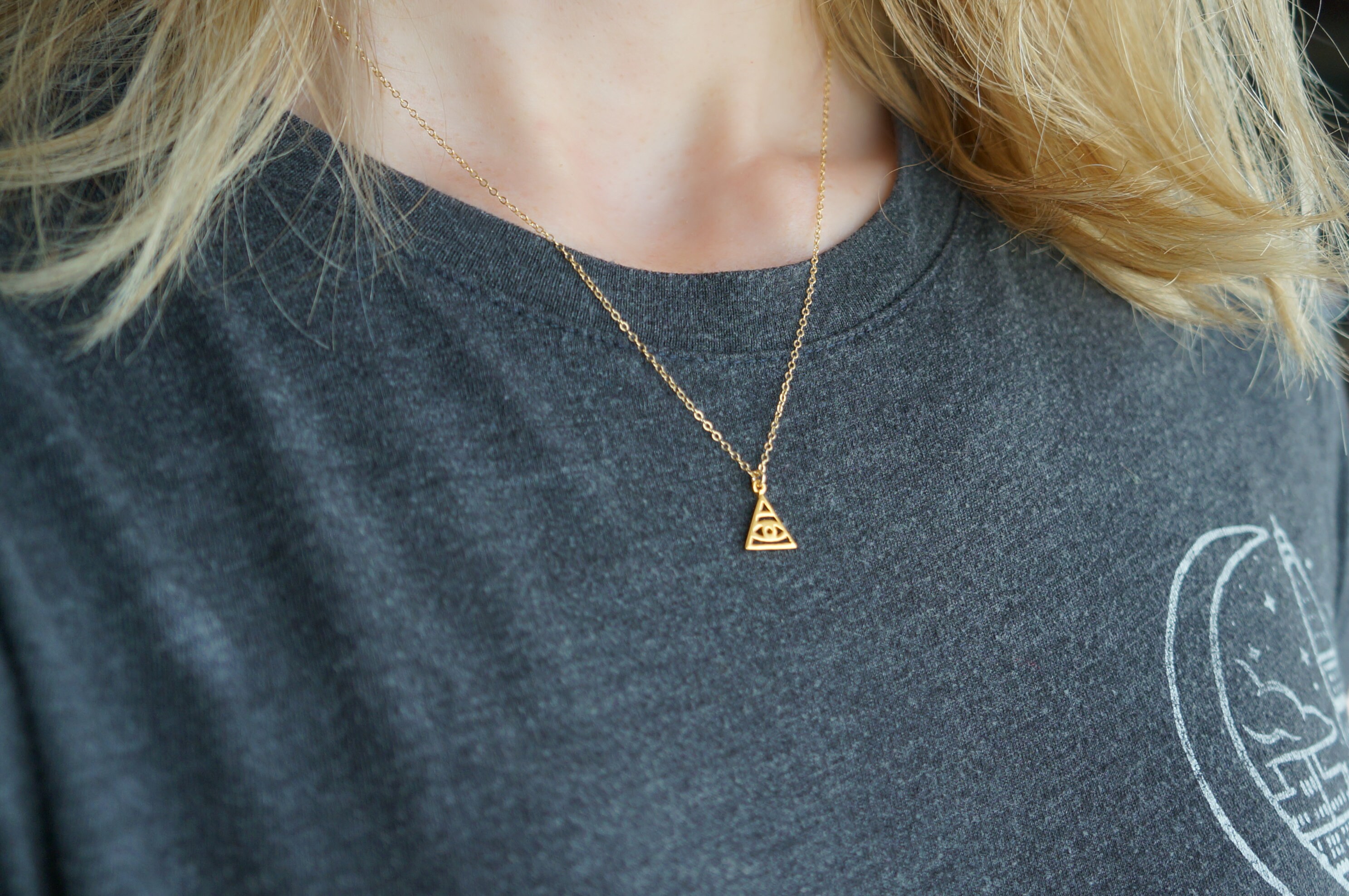 All Seeing Eye Necklace / Gold Eye in a Triangle Pendant on a | Etsy