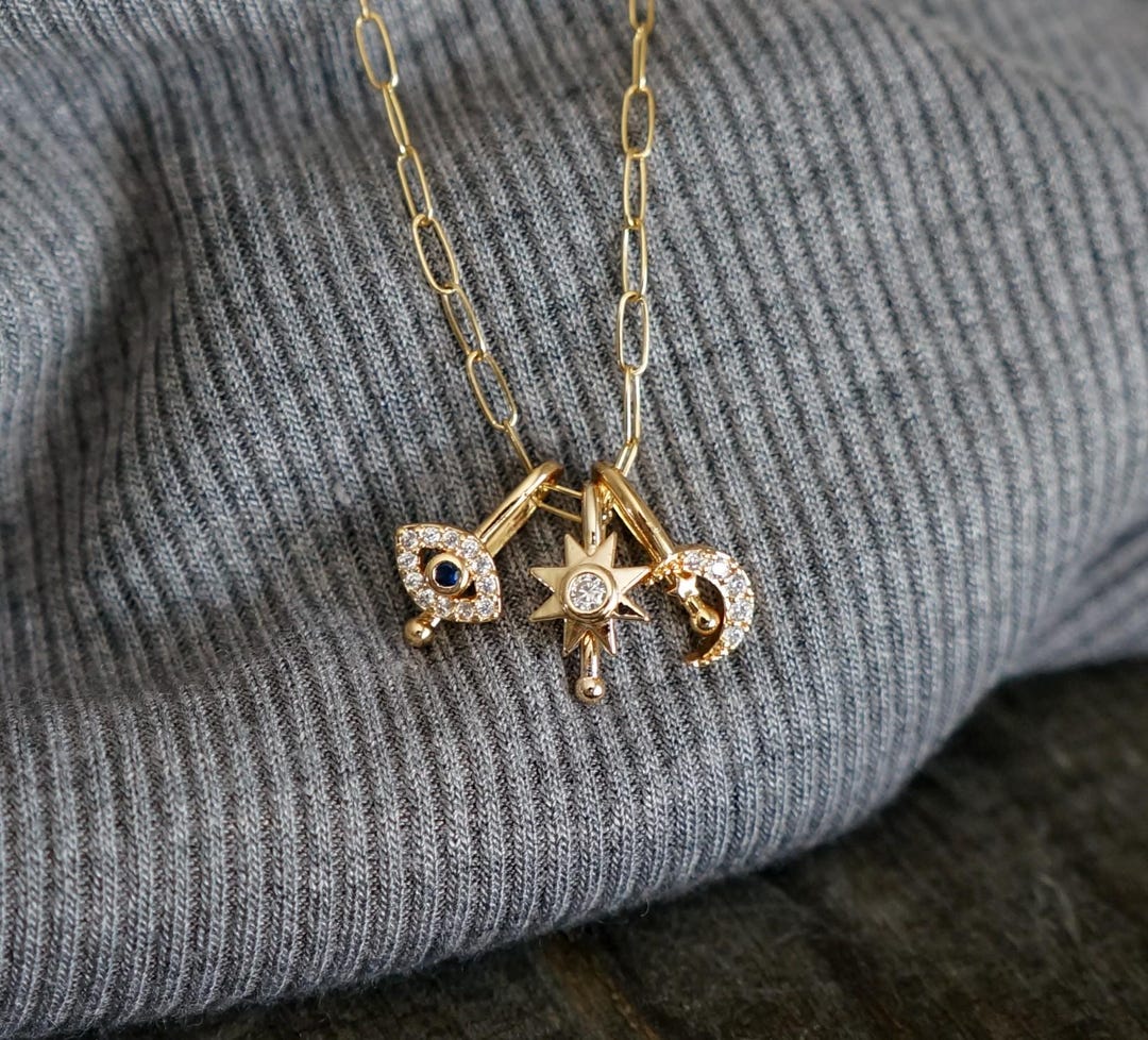 Celestial Eye Necklace • Crystal Mystical Charms on a 14k Gold Filled ...