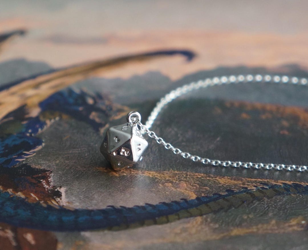 Silver D20 Dice Necklace // Mini 20-sided Die Pendant on a Sterling ...