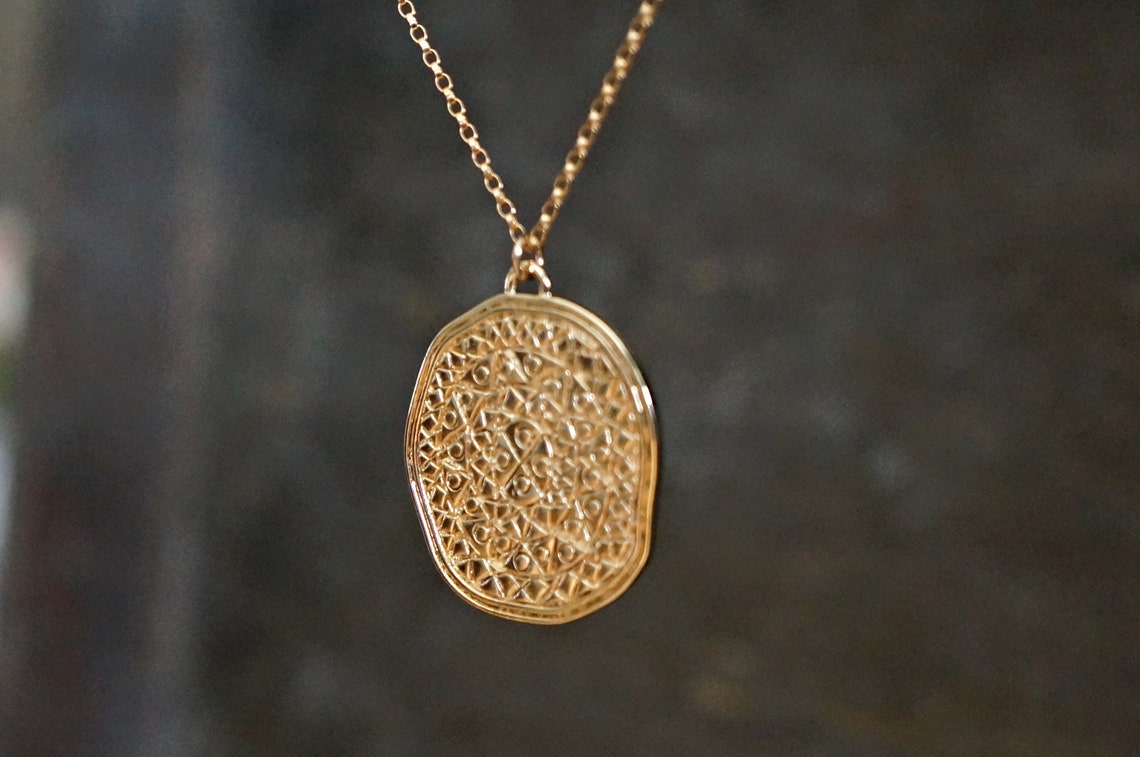 Aztec Coin Necklace / Gold Ancient Medallion Pendant on a 14k | Etsy