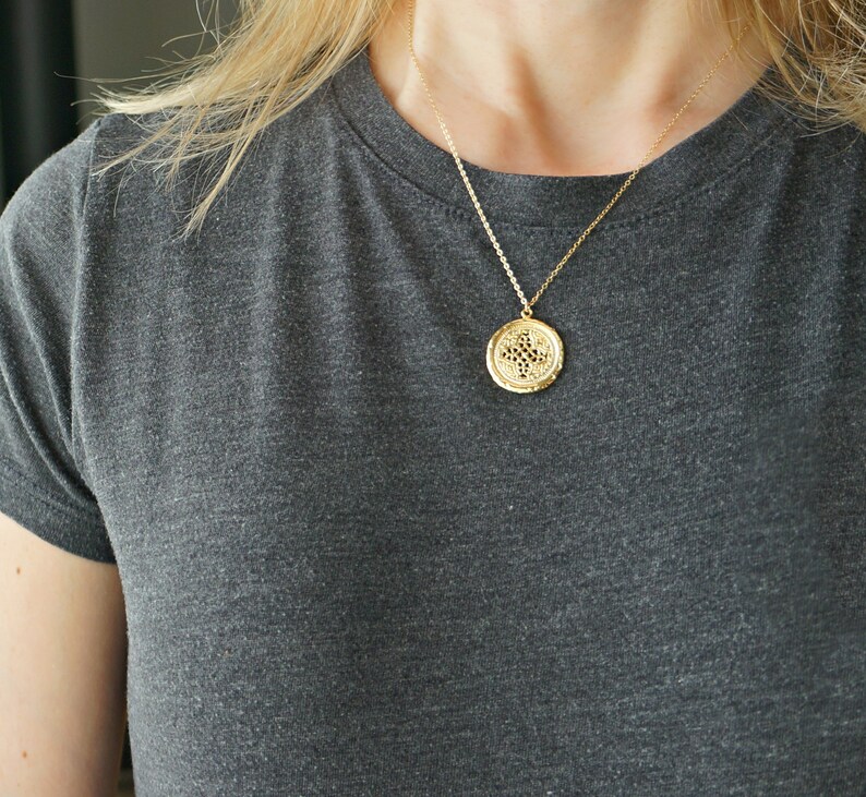 Gold Filigree Medallion Necklace // Detailed Disc Pendant on a | Etsy