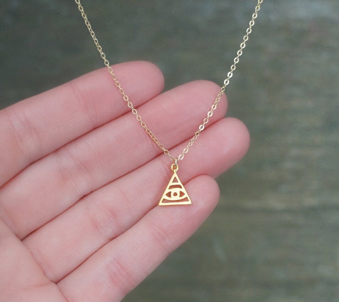 All Seeing Eye Necklace / Gold Eye in a Triangle Pendant on a Dainty ...