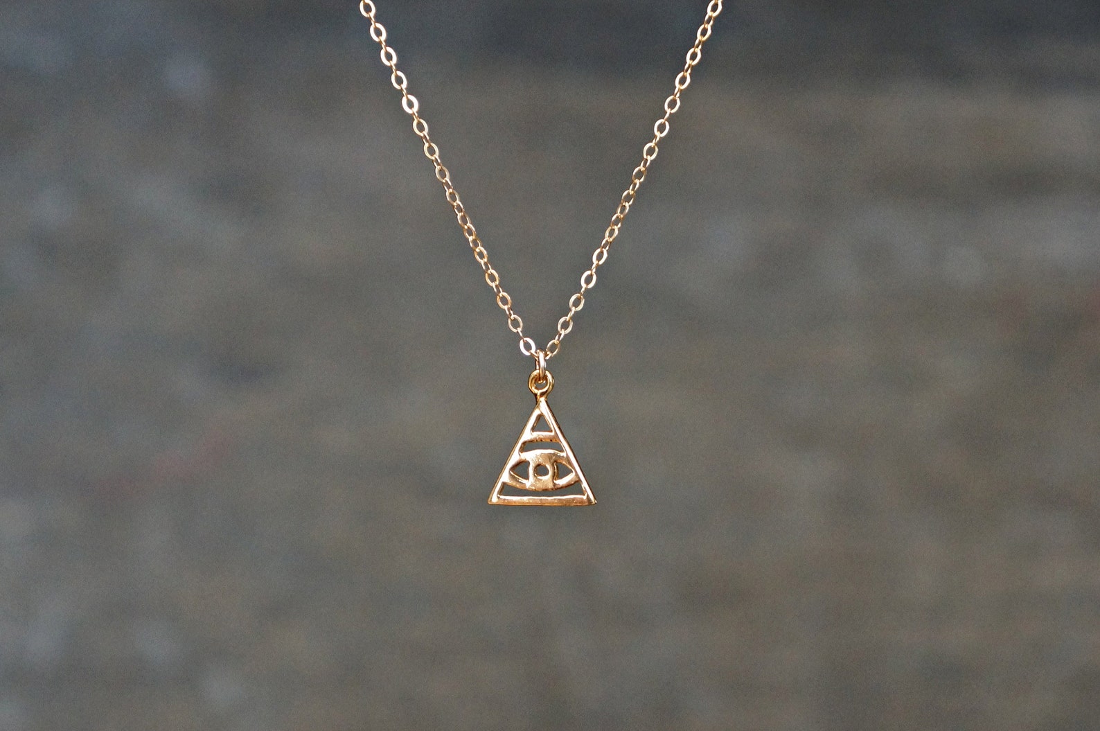 All Seeing Eye Necklace / Gold Eye in a Triangle Pendant on a - Etsy