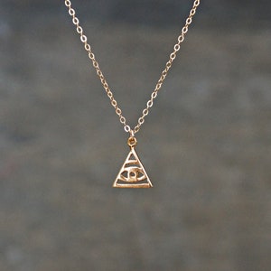 All Seeing Eye Necklace / Gold Eye in a Triangle Pendant on a Dainty ...