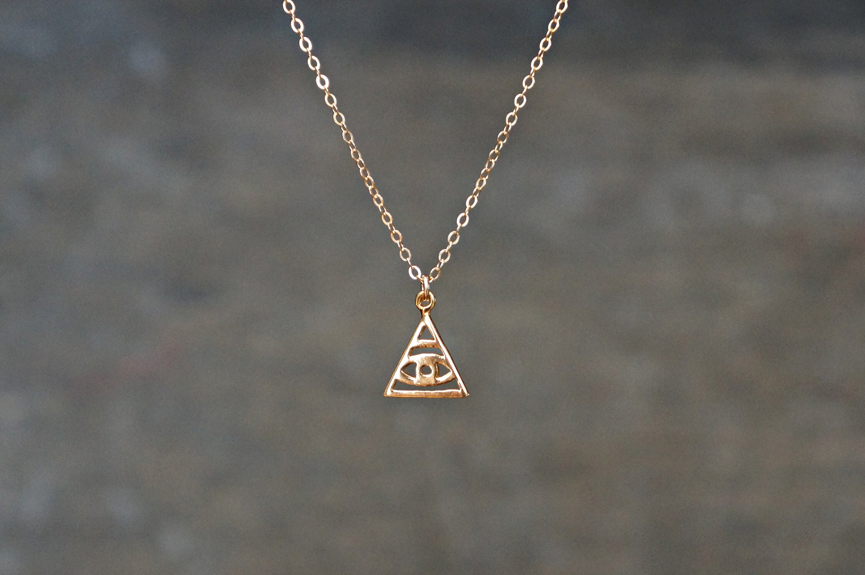 All Seeing Eye Necklace / Gold Eye in a Triangle Pendant on a | Etsy