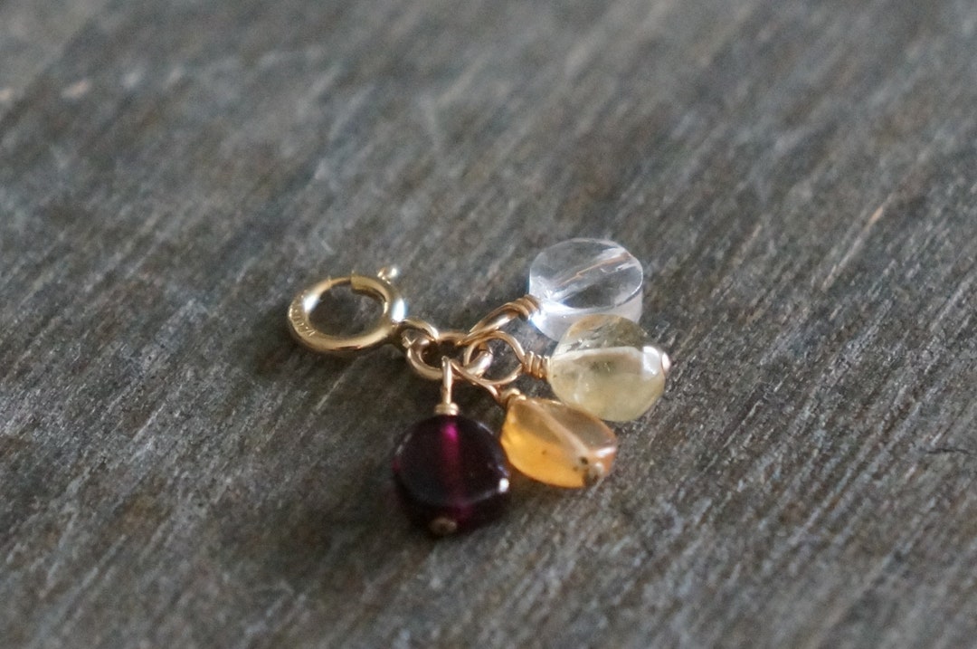 Four Gemstones With Clasp // Clip-on Gem Charm 4 Genuine Coin Shaped ...