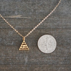 All Seeing Eye Necklace / Gold Eye in a Triangle Pendant on a Dainty ...