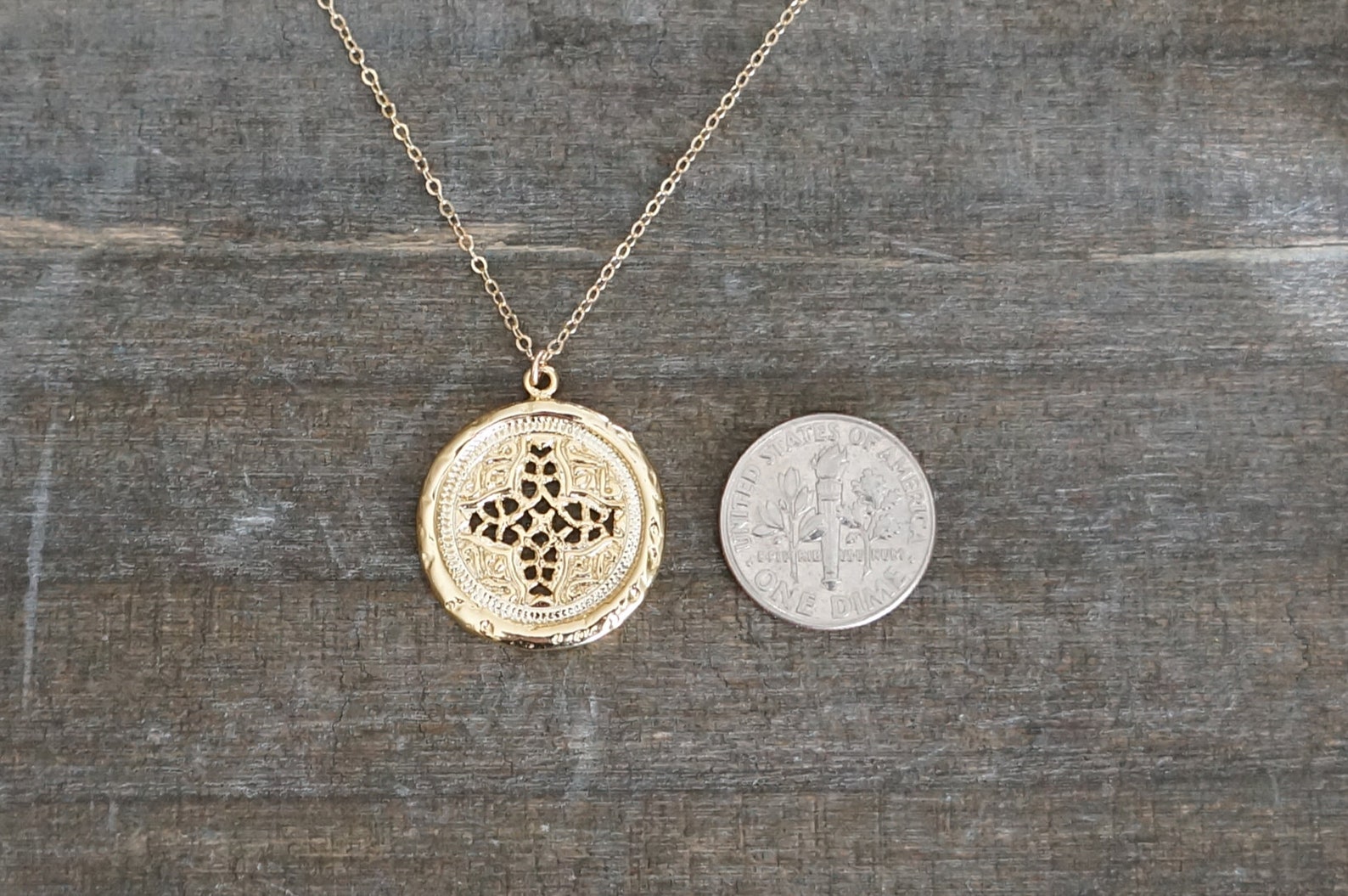 Gold Filigree Medallion Necklace // Detailed Disc Pendant on a | Etsy