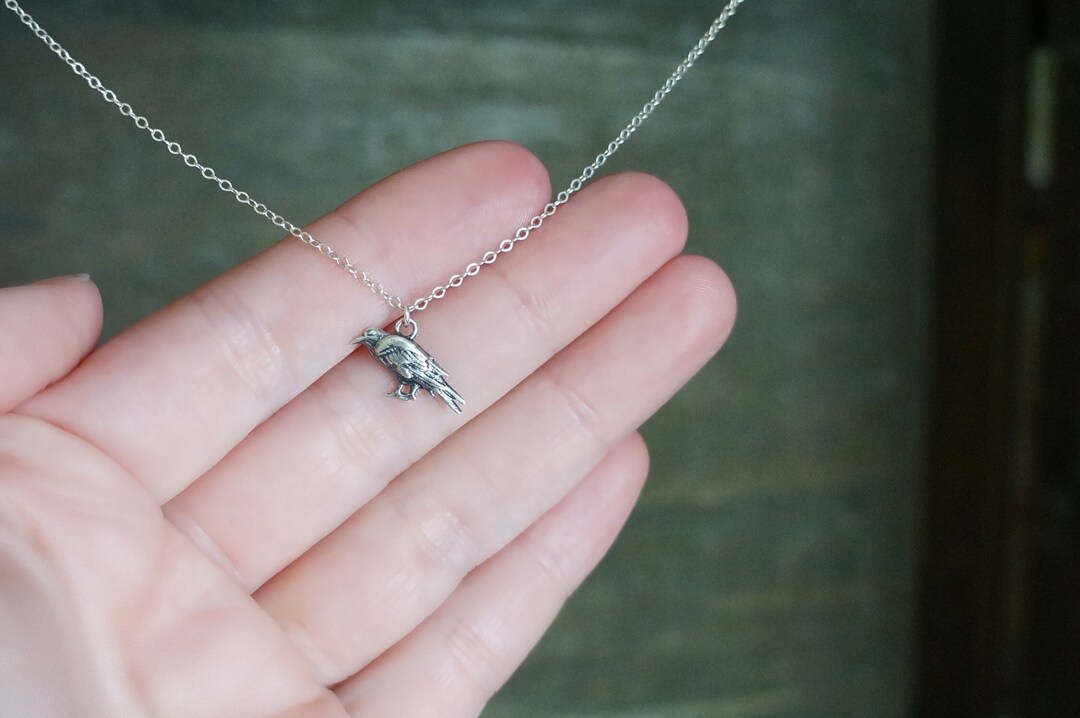Tiny Crow Necklace // Mini Silver Raven Pendant on a Sterling Silver ...