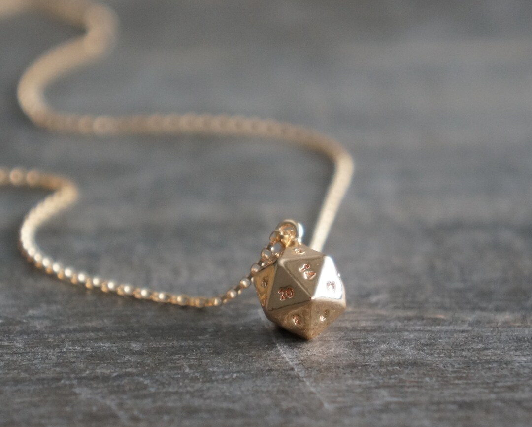 Gold D20 Dice Necklace // Mini 20-sided Die Pendant on a 14k Gold ...