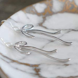 Silver Bow Earrings // Silver Ribbon Bows on Sterling Silver Earwires ...