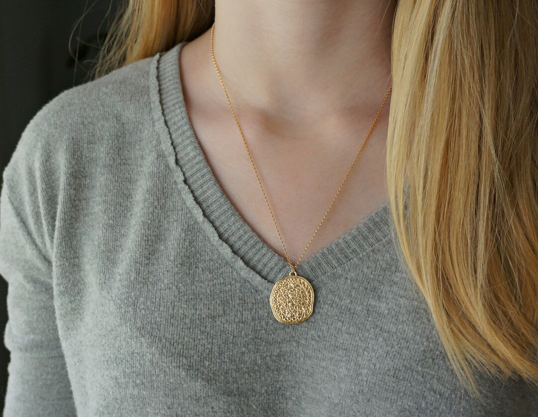 Aztec Coin Necklace / Gold Ancient Medallion Pendant on a 14k - Etsy