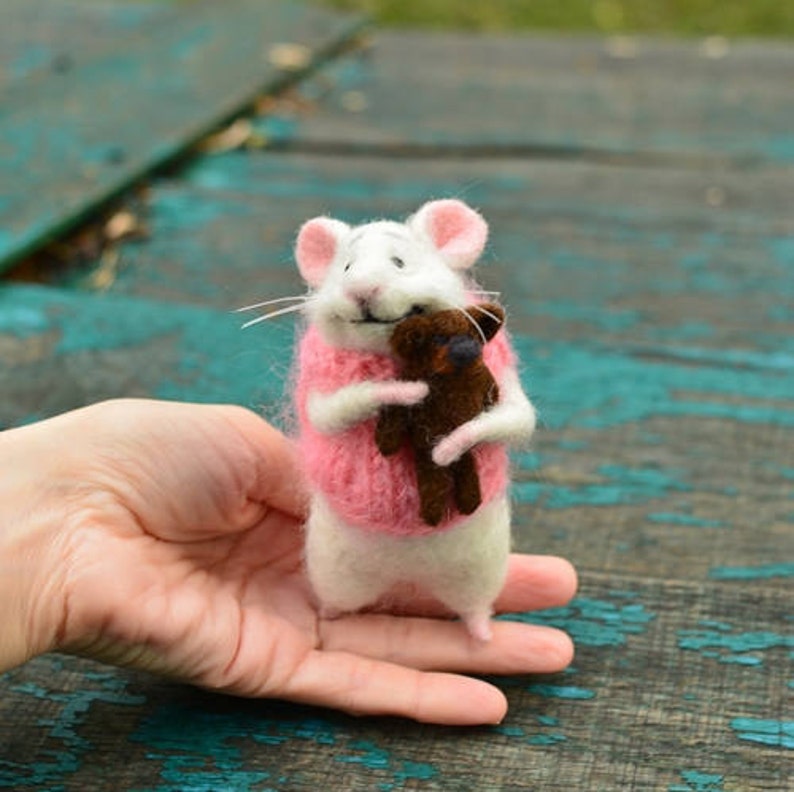MADE TO ORDER Needle Felted Wool Filz Mouse Felt Toys Mouse and Coffee ...