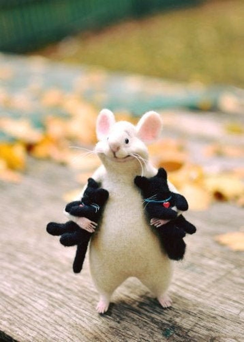 MADE TO ORDER Rat and kittens Cute kitten Cute rat Felted | Etsy