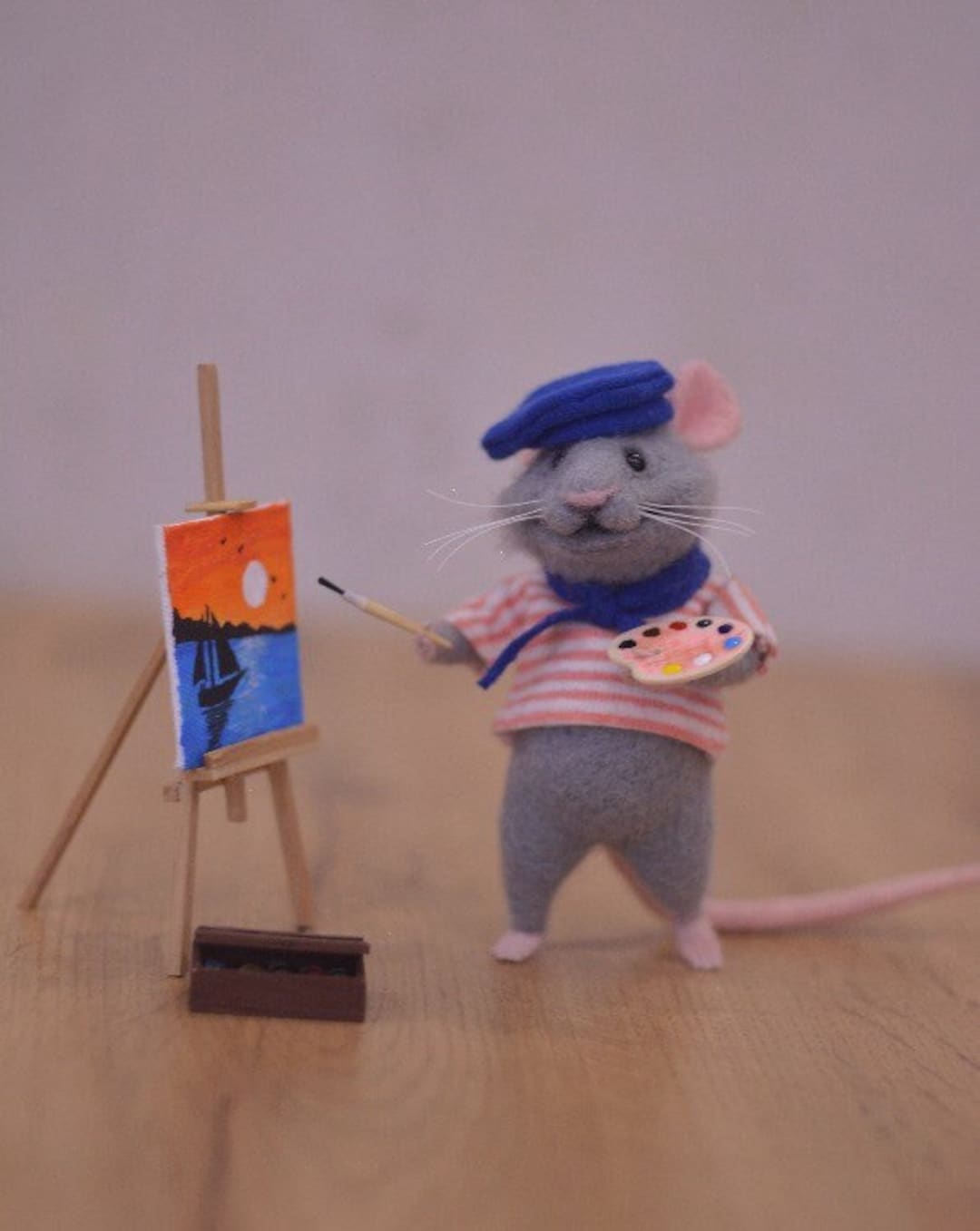French Mouse Artist, Personalized, Gift to Artist, Felted Mouse, Mouse ...