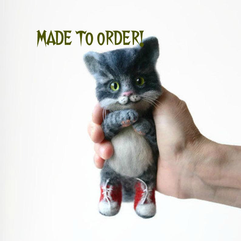 MADE TO ORDER Little kitten Gift for her Cute cat Grey kitten | Etsy