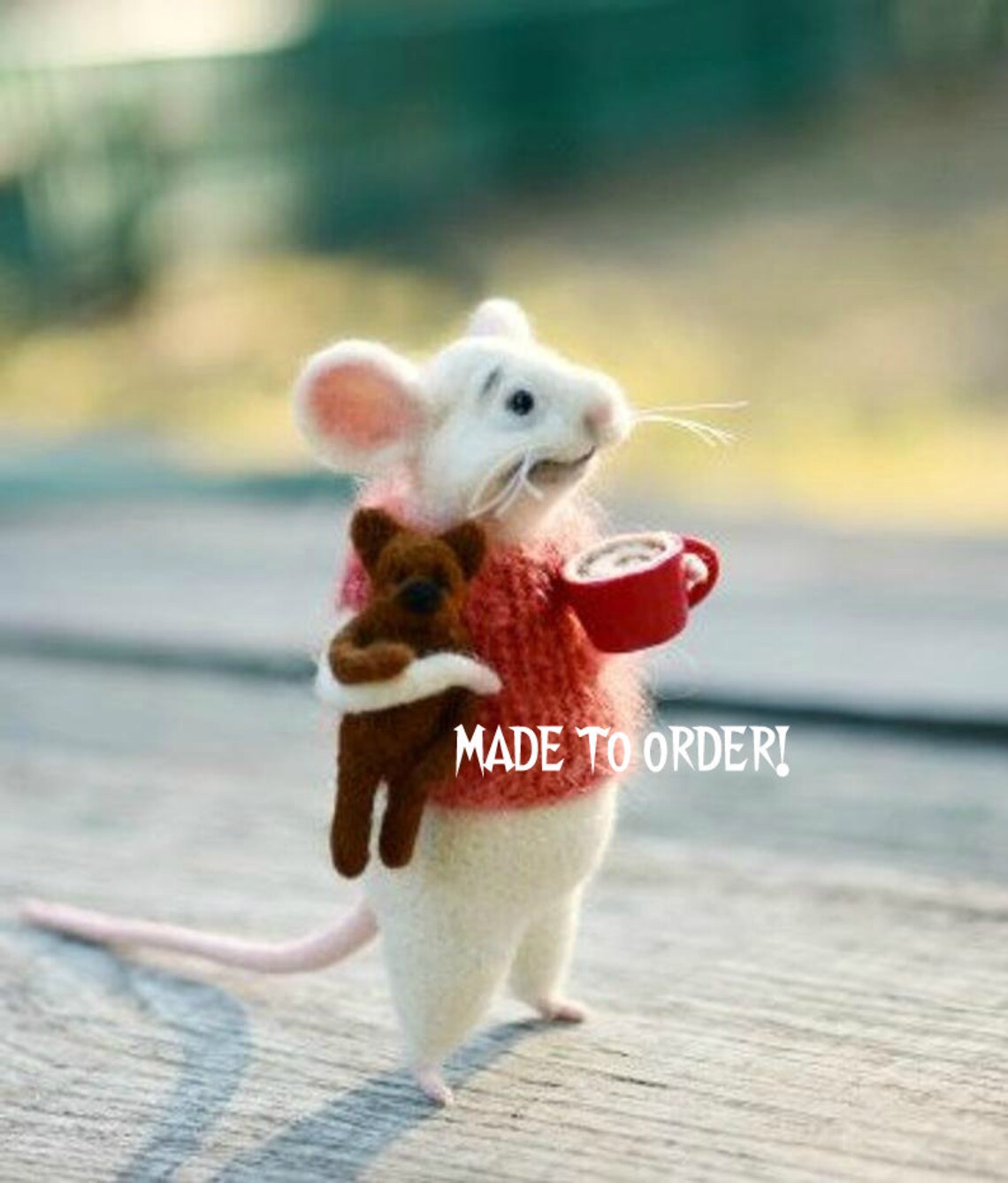 MADE TO ORDER Needle Felted Wool Filz Mouse Felt Toys Mouse and Coffee ...