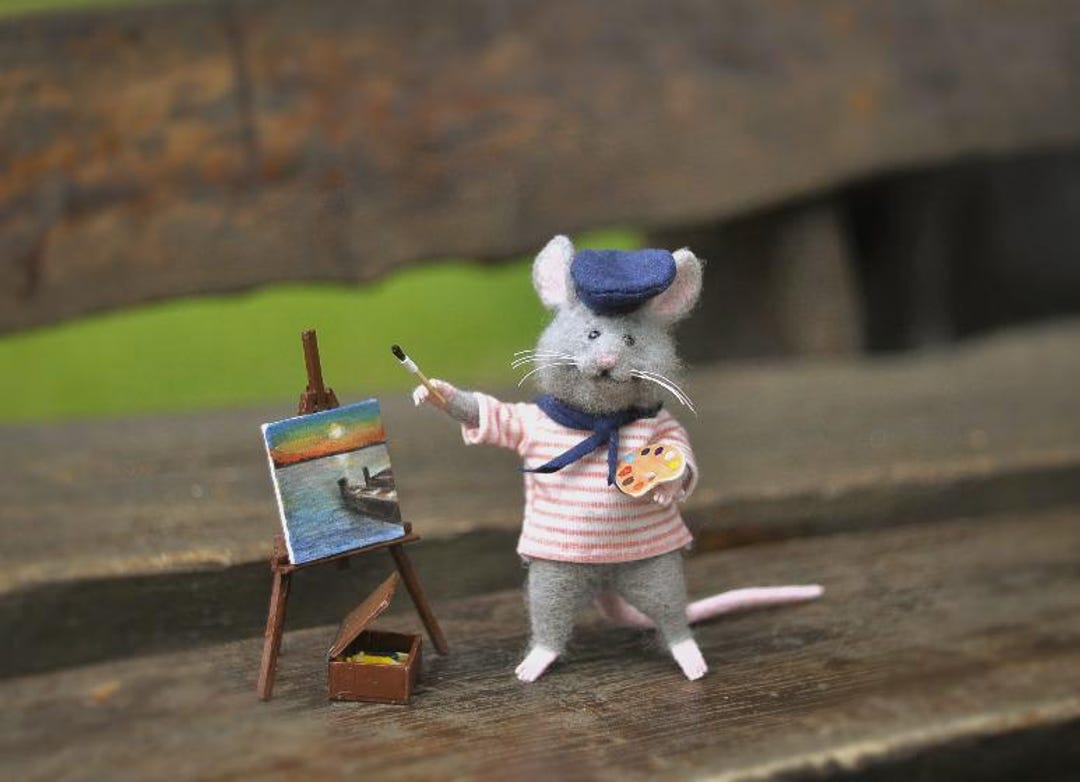 French Mouse Artist, Personalized, Gift to Artist, Felted Mouse, Mouse ...