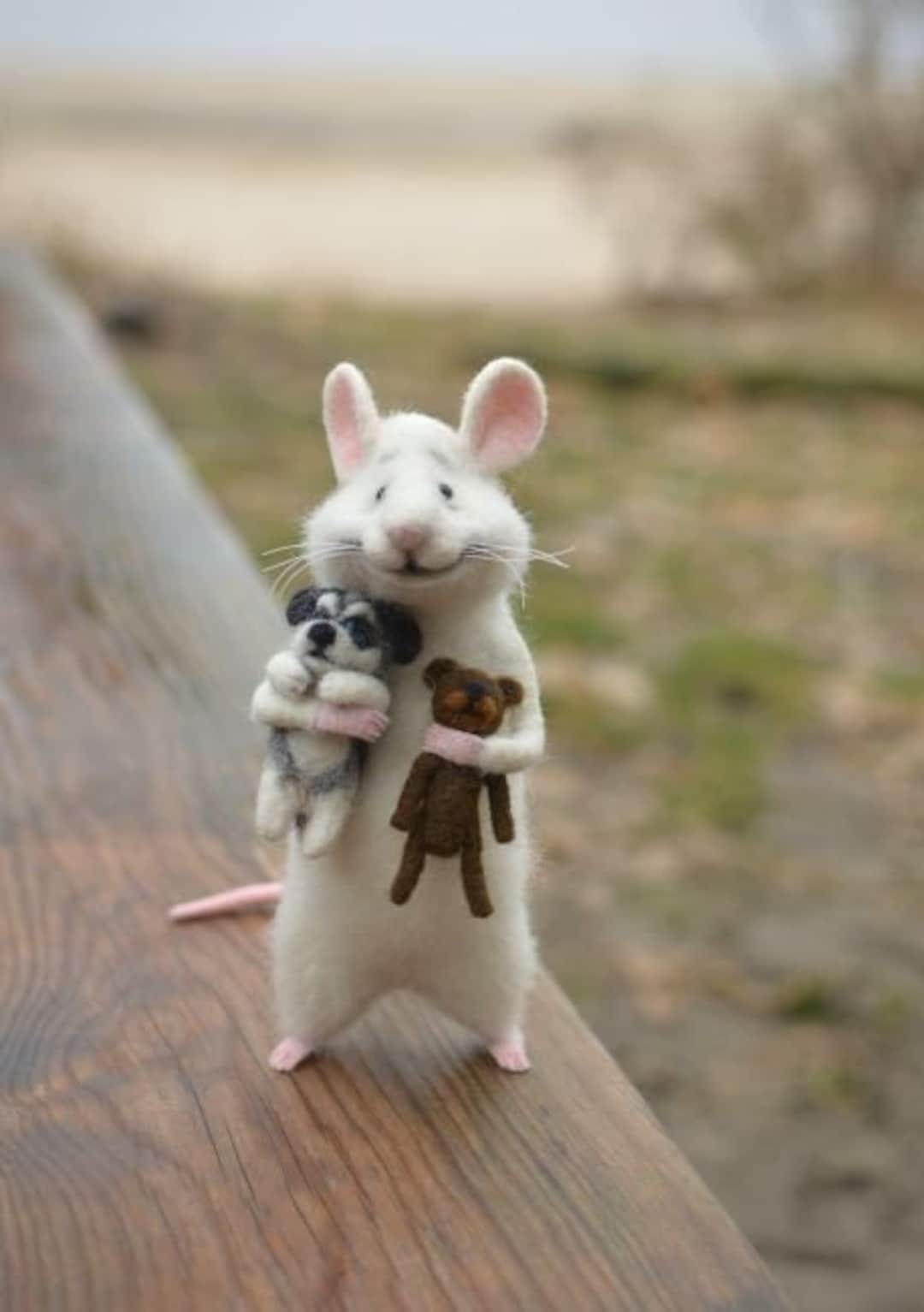 MADE TO ORDER! Needle Felted Rat With Husky and Bear, Wool Collectible ...